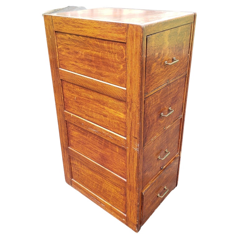 1920s 4-Drawer Solid Oak Filing Cabinet For Sale at 1stDibs | oak file ...