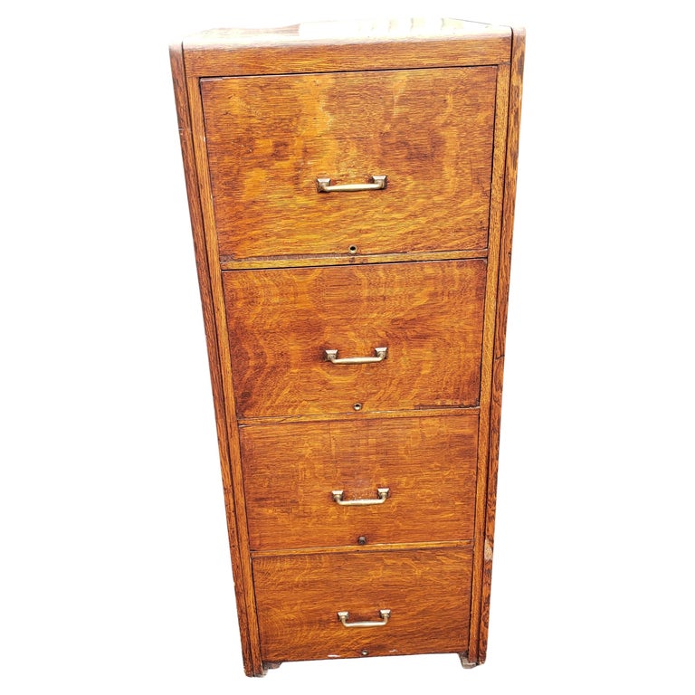 1920s 4-Drawer Solid Oak Filing Cabinet For Sale at 1stDibs