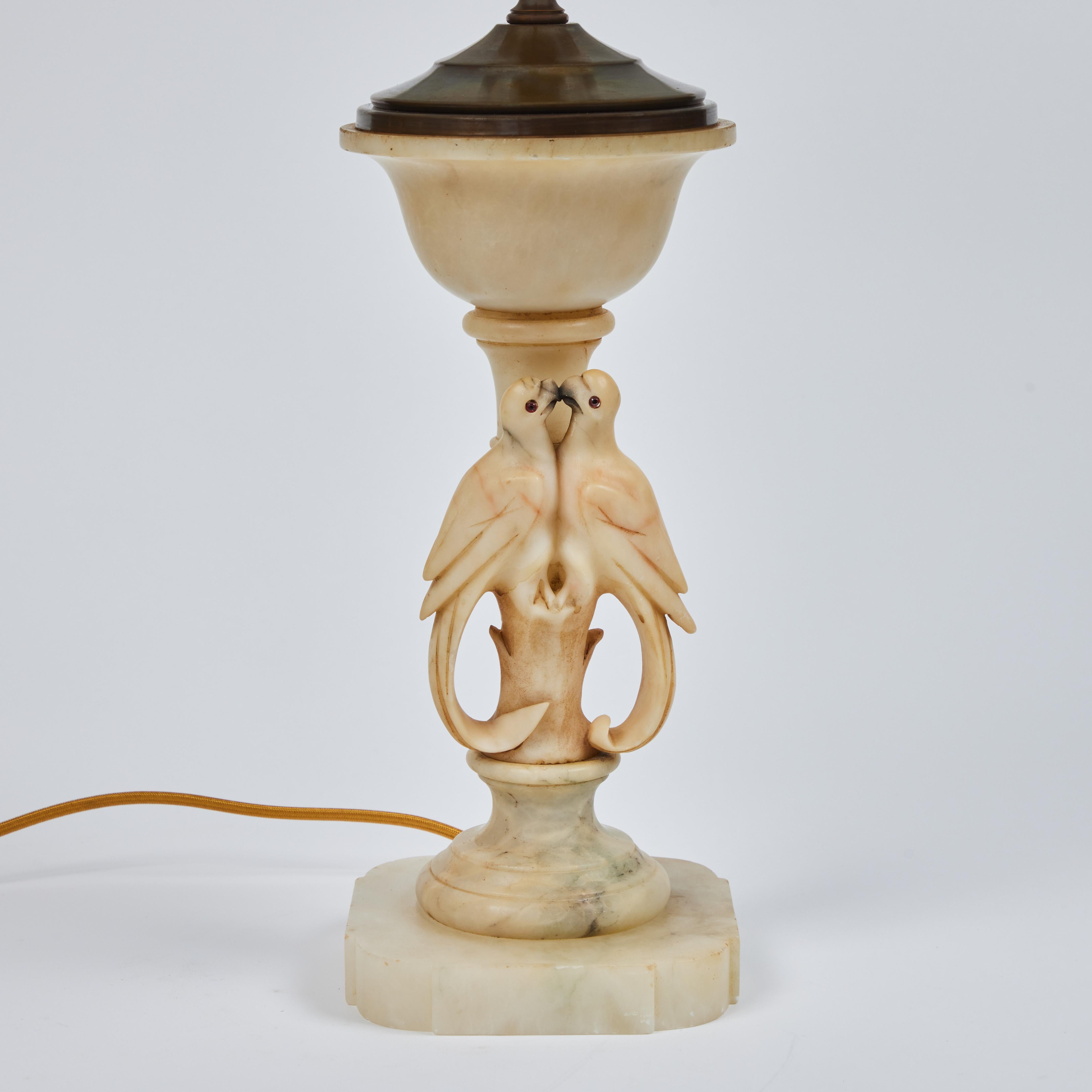 1920's Alabaster + Marble Table Lamp w/ Hand Carved Lovebirds For Sale ...