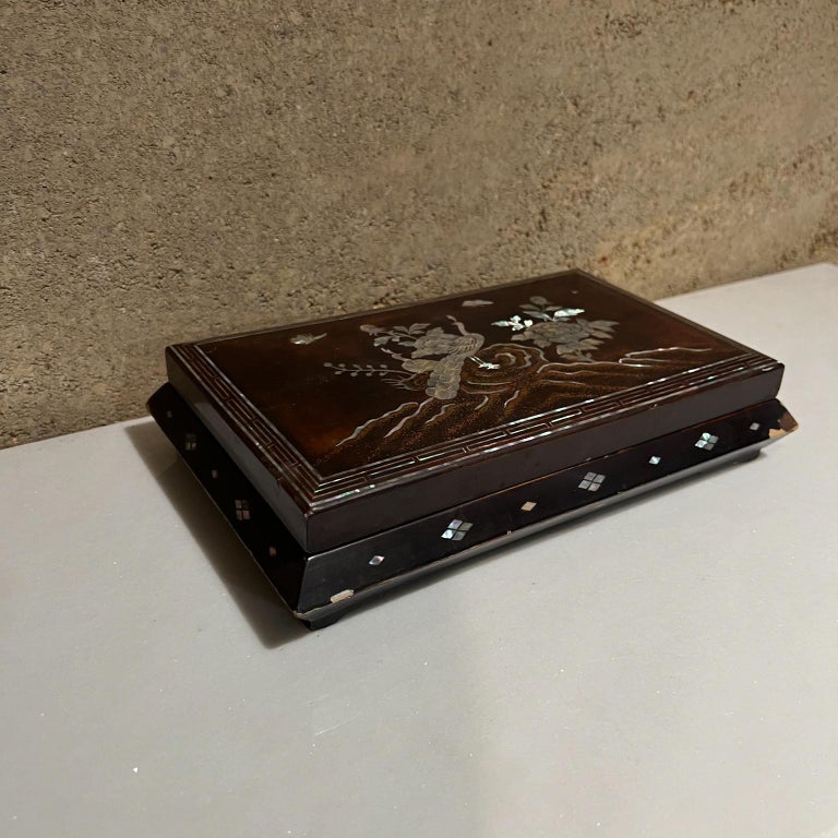 1920s Antique Chinese Decorative Smoking Box Wood and Mother of Pearl ...