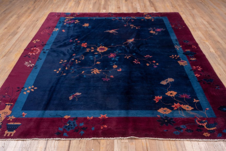1920s Antique Chinese Peking Art Deco Rug, Royal Blue Field, Raspberry ...