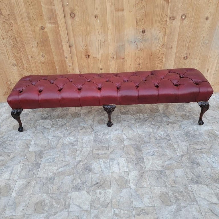 1920s Antique Chippendale Carved Mahogany Ball and Claw 6 Leg Tufted ...