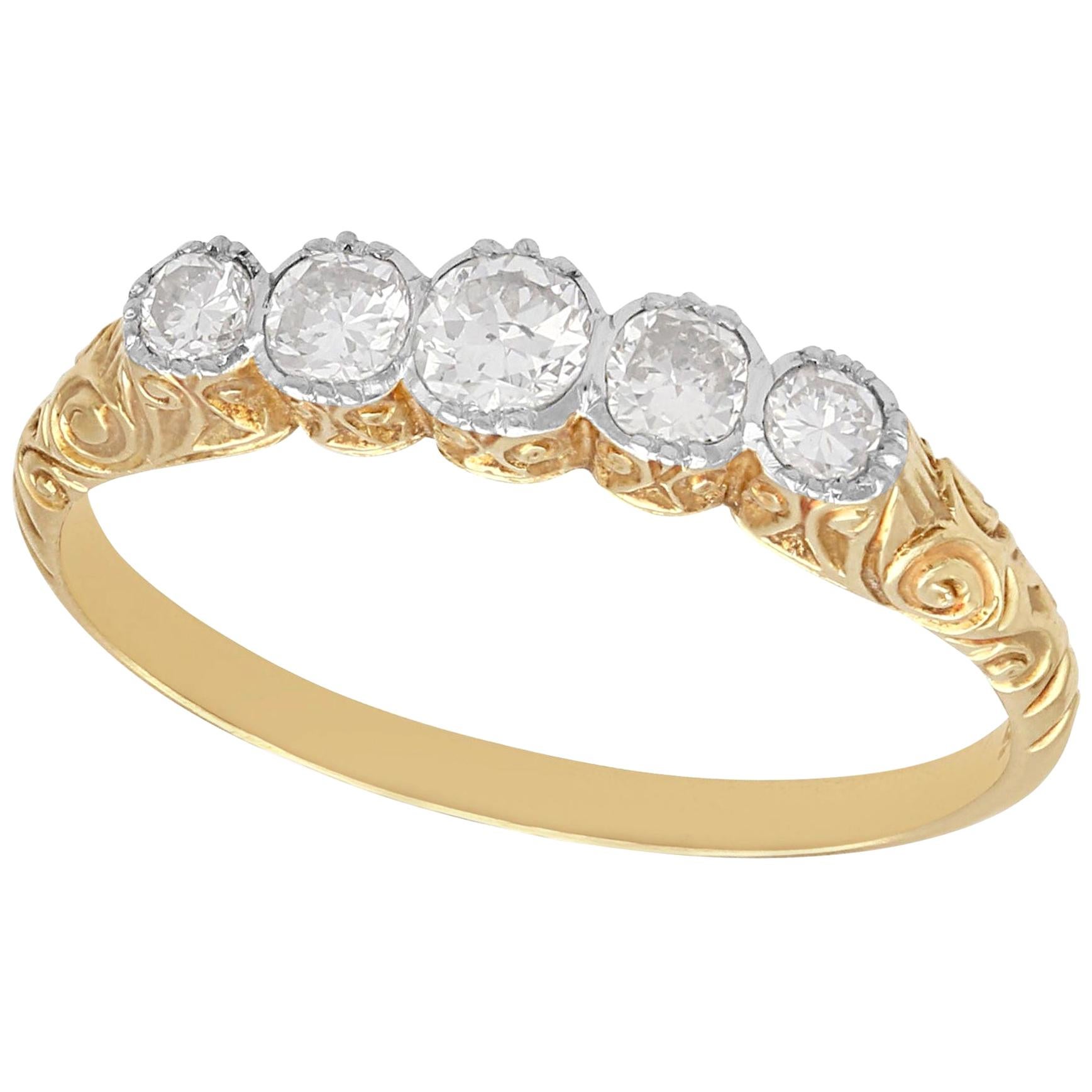 Antique Five Stone English Carved Emerald Yellow Gold Ring at 1stDibs