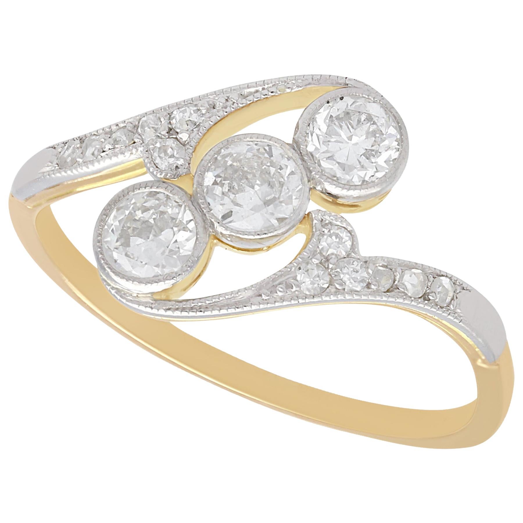 Antique Diamond and Yellow Gold Trilogy Ring For Sale at 1stDibs