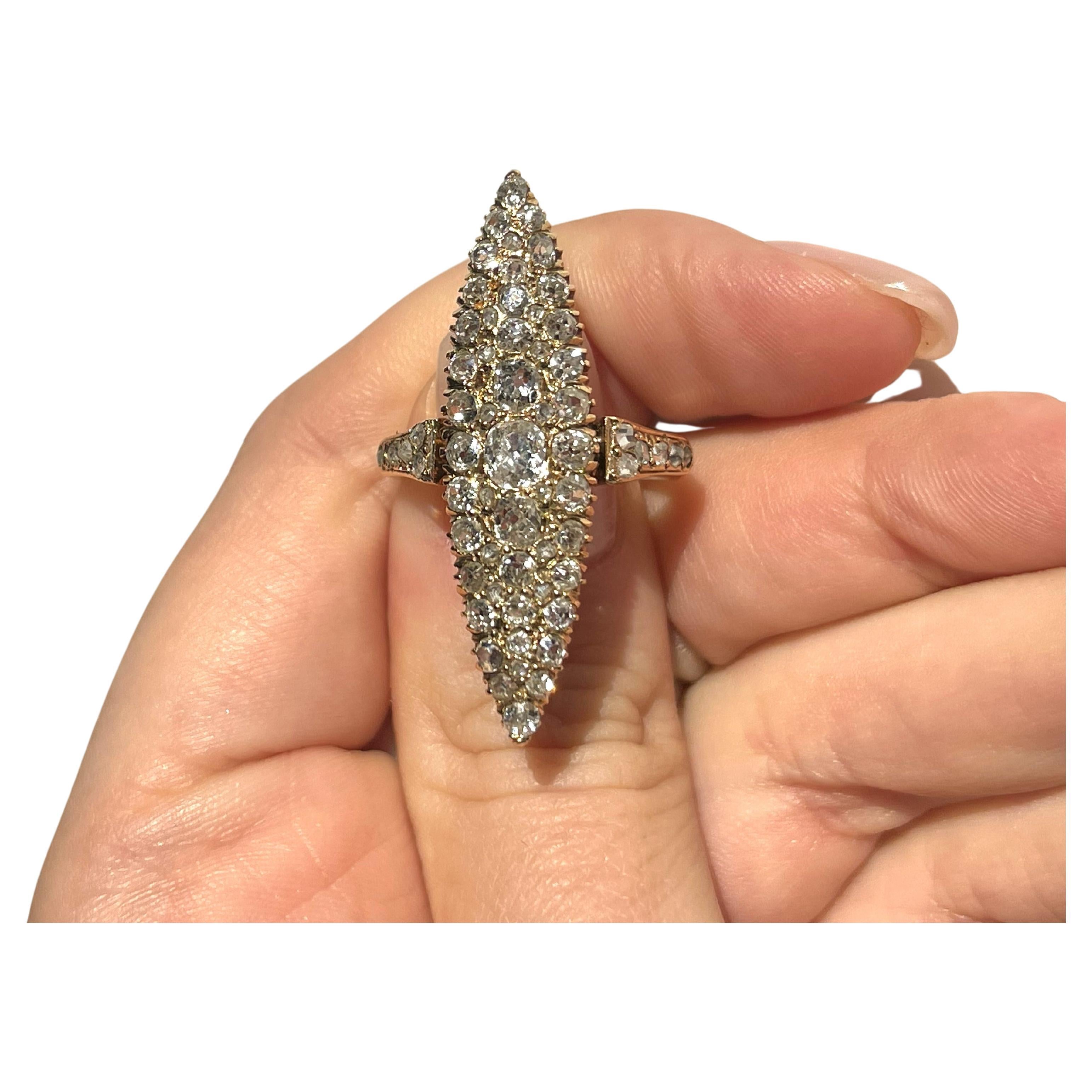 1920s Antique Marquise Shaped Diamond Rose Old Cut Encrusted Shining Pave Ring For Sale at 1stDibs