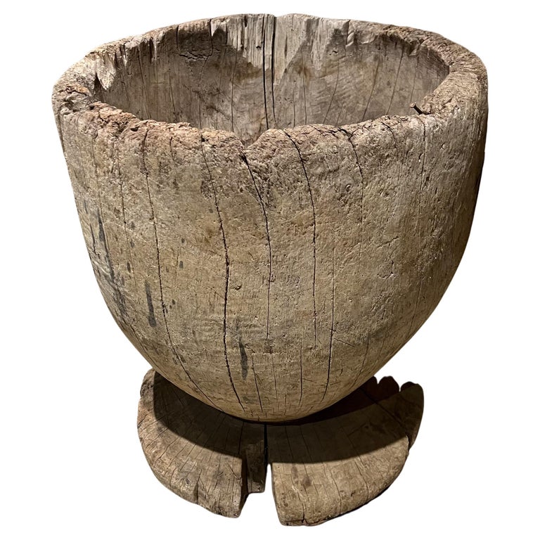 1920s Rustic Mega Rice Mortar Solid Sabino Wood Block Oaxaca, Mexico ...