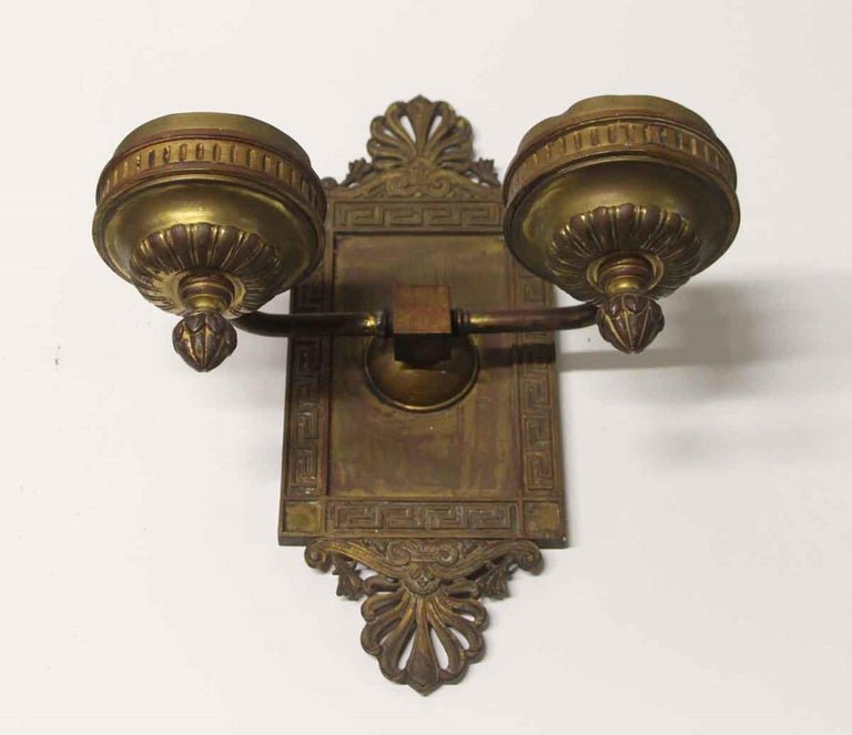1920s Antique Neoclassical Greek Key Bronze Bank Wall Sconce with ...