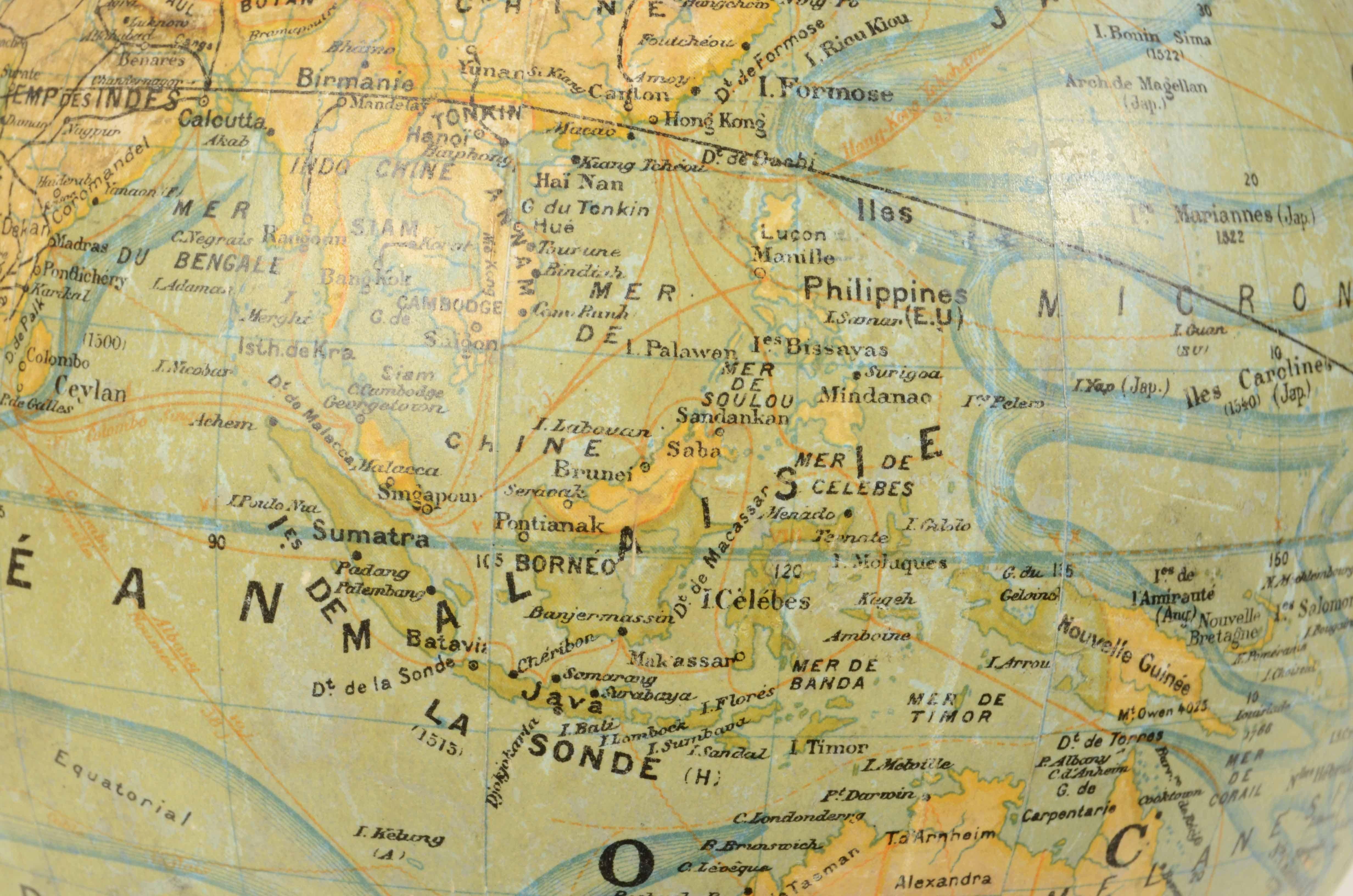 1920s Antique Terrestrial Globe Edited by J. Forest Paris Papier Maché ...