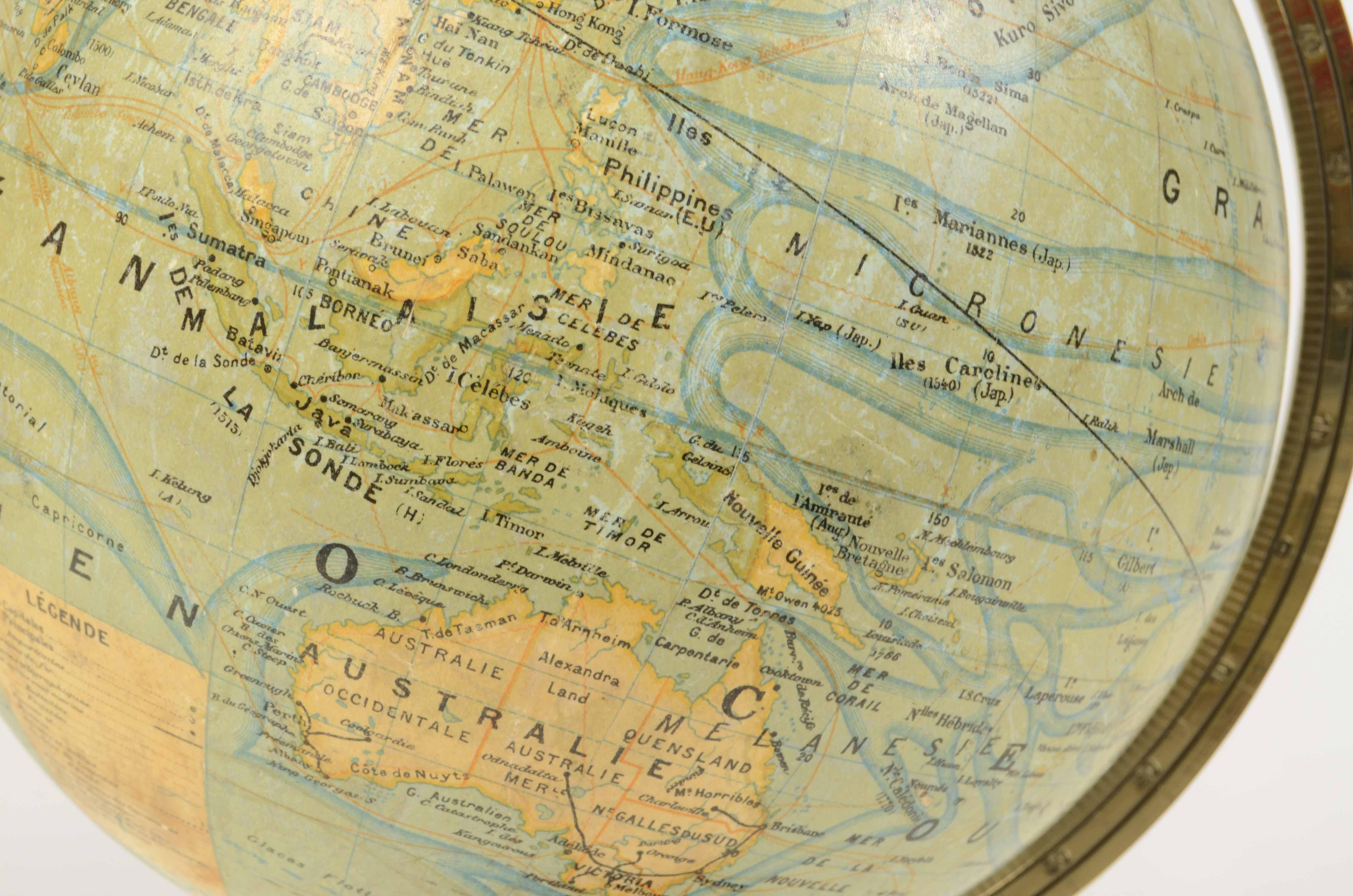 1920s Antique Terrestrial Globe Edited by J. Forest Paris Papier Maché ...