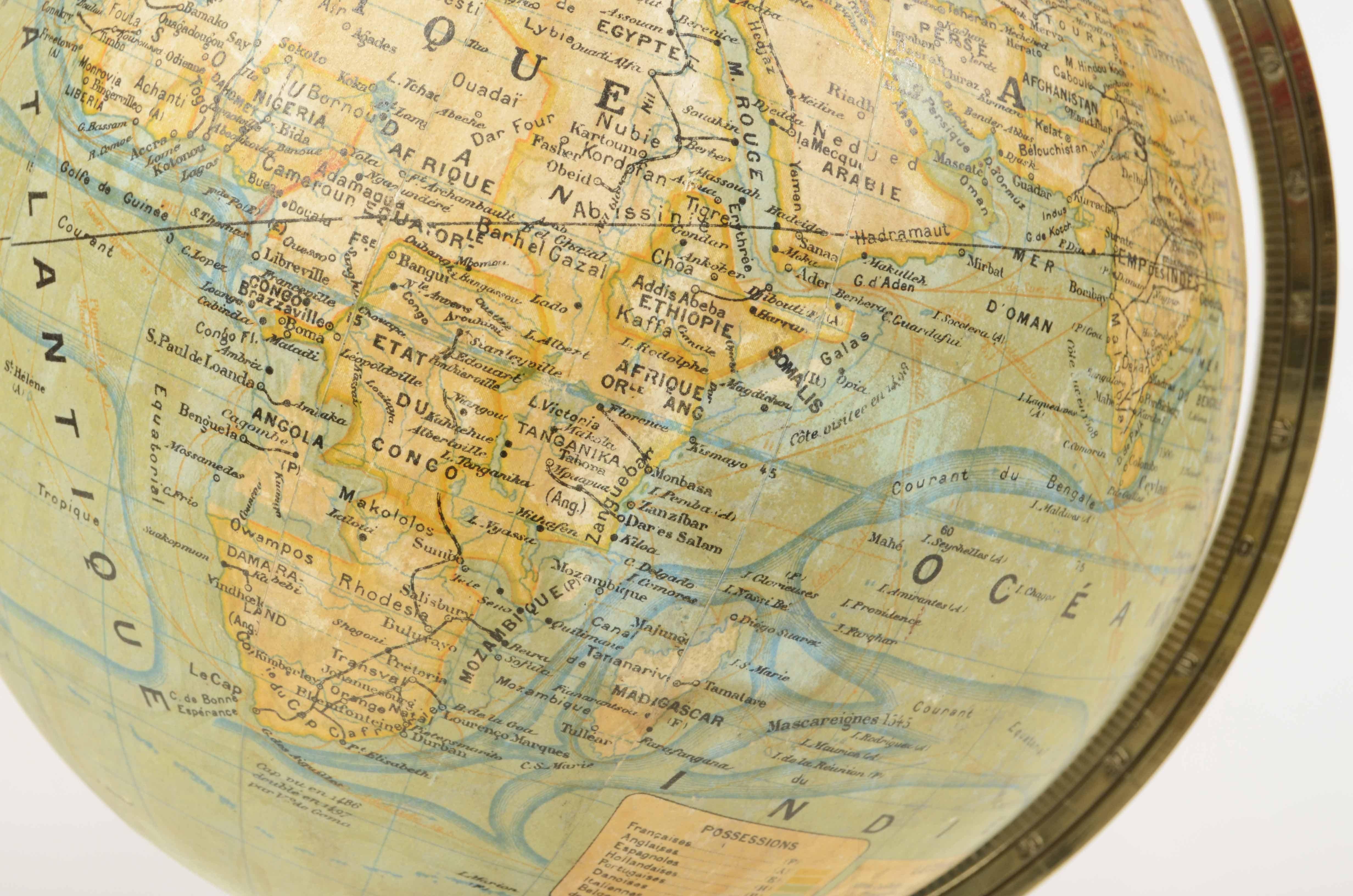 1920s Antique Terrestrial Globe Edited by J. Forest Paris Papier Maché ...