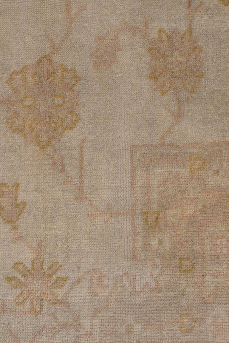 1920s Antique Turkish Oushak Carpet, Ivory Field, Gold and Light Pink ...