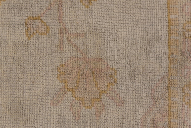 1920s Antique Turkish Oushak Carpet, Ivory Field, Gold and Light Pink ...