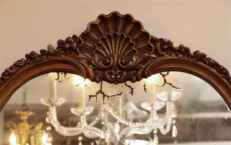 1920s Antique Wall Mount Wood Mirror with Floral Details and Distressed ...