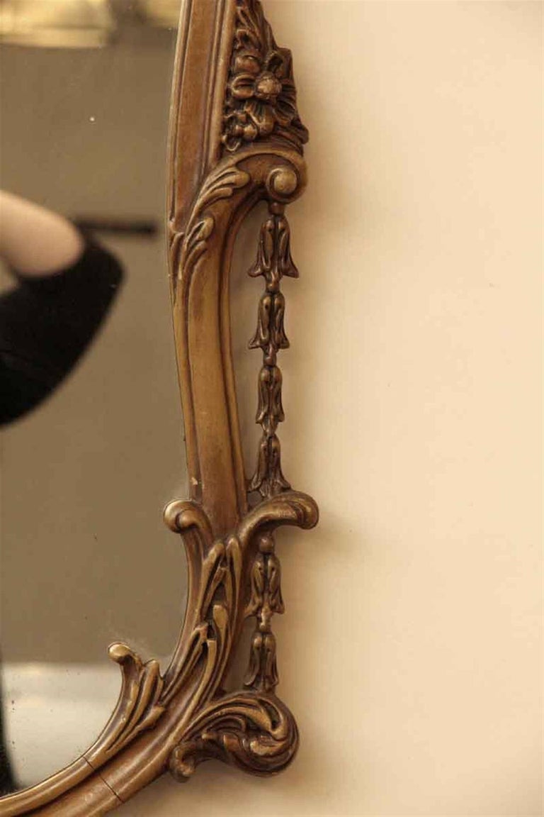 1920s Antique Wall Mount Wood Mirror with Floral Details and Distressed ...