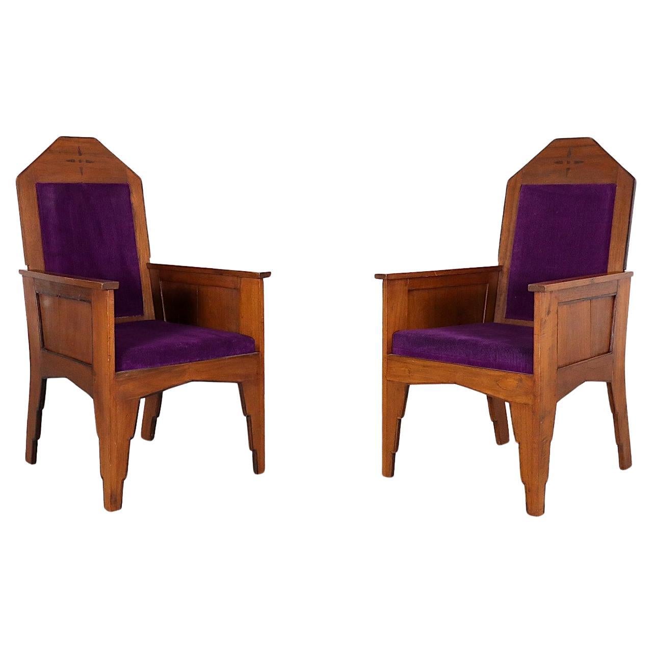 1920's Art Deco "Amsterdam School" Teak Arm Chairs with Purple Velvet ...