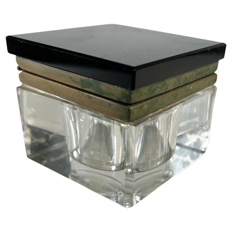 1920s Art Deco Antique Square Glass Ink Well For Sale at 1stDibs