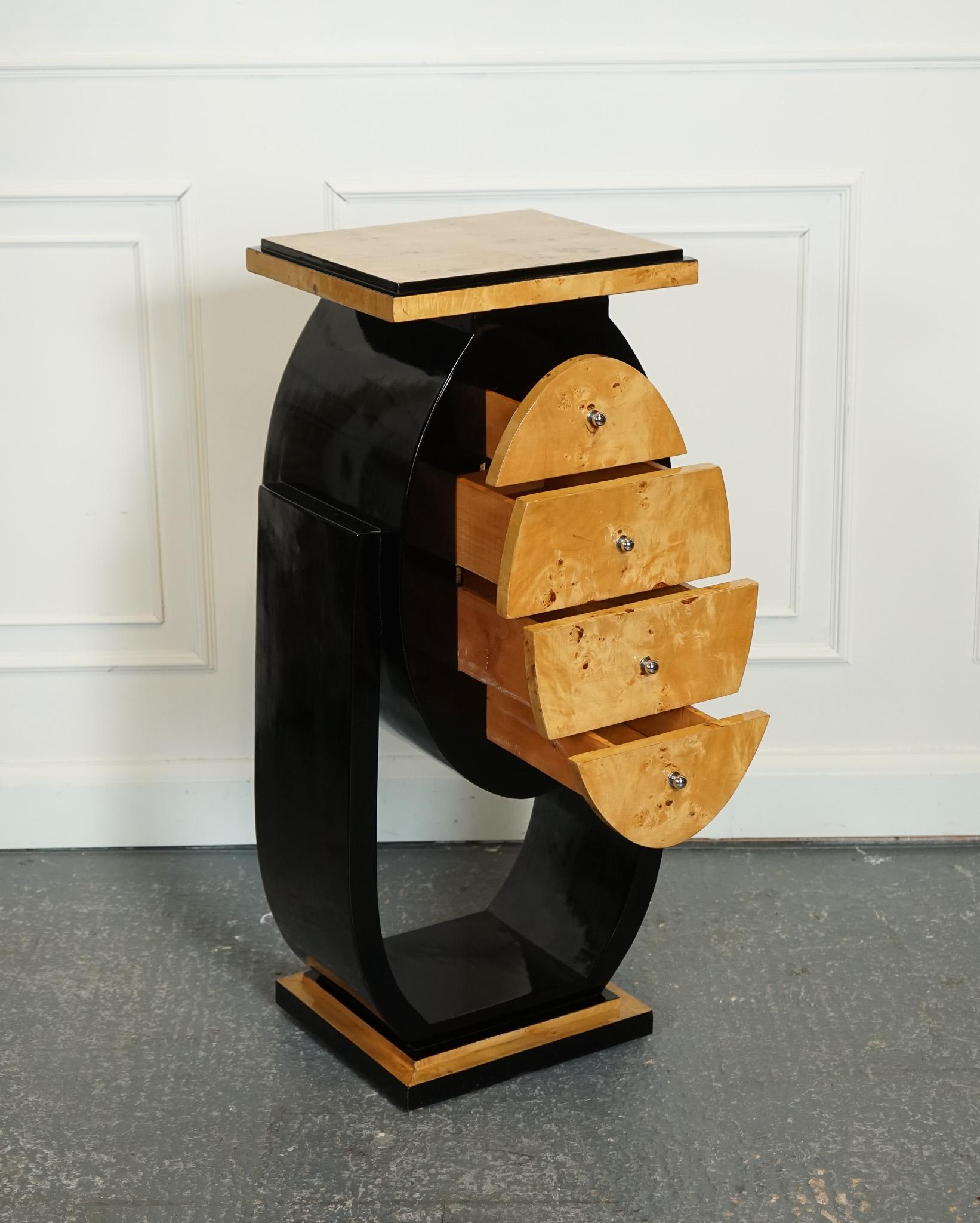 ART DECO BURR WALNUT EBONiZED PEDESTAL PLANT STAND TABLE FOUR DRAWERS ...