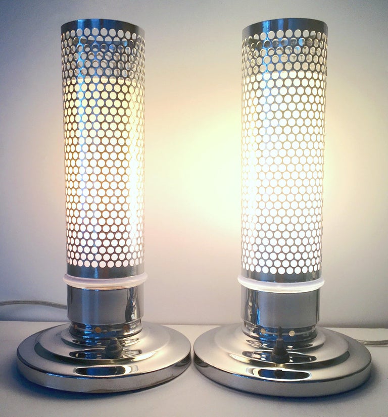 1920'S Art Deco Chrome and Glass "Bullet" Table Lamp, Pair by F.T ...