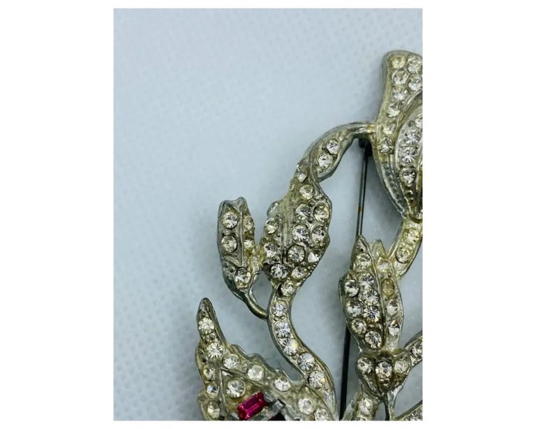 1920's Art Deco Costume Jewelry Rhinestone Rose Brooch For Sale at 1stDibs