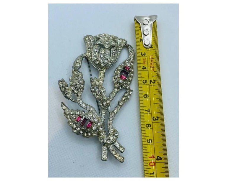 1920's Art Deco Costume Jewelry Rhinestone Rose Brooch For Sale at 1stDibs