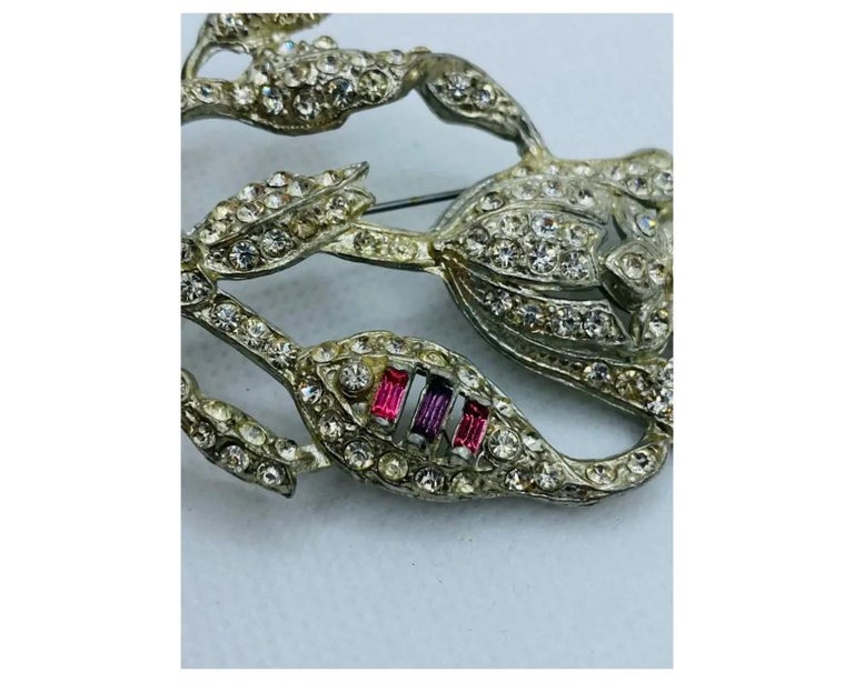 1920's Art Deco Costume Jewelry Rhinestone Rose Brooch For Sale at 1stDibs