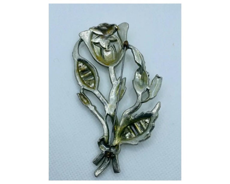 1920's Art Deco Costume Jewelry Rhinestone Rose Brooch For Sale at 1stDibs