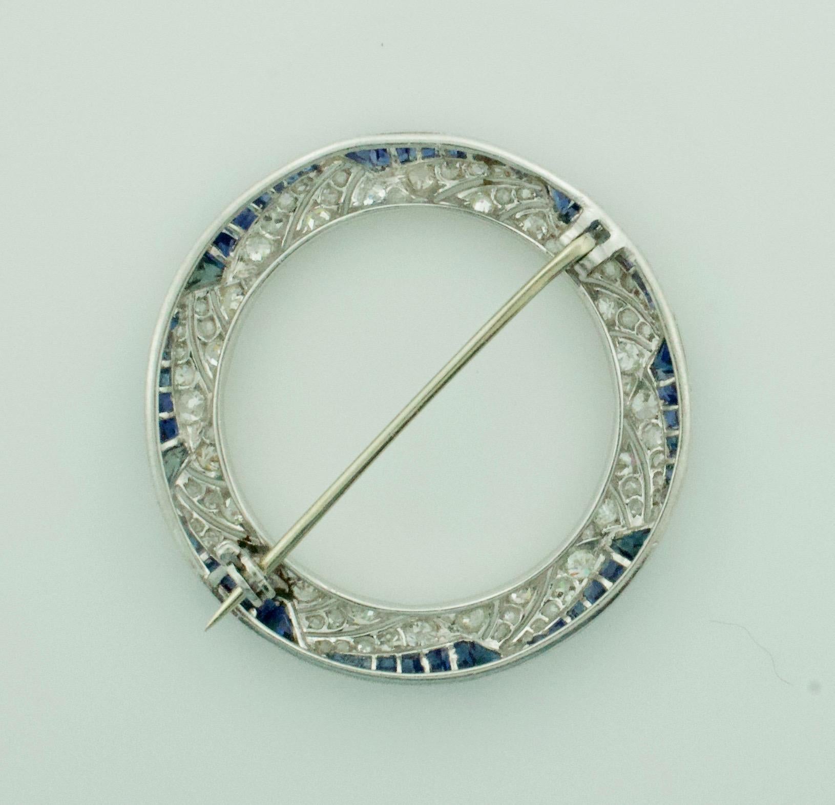 1920s Extreme Art Deco Diamond and Sapphire Circle Brooch in Platinum ...