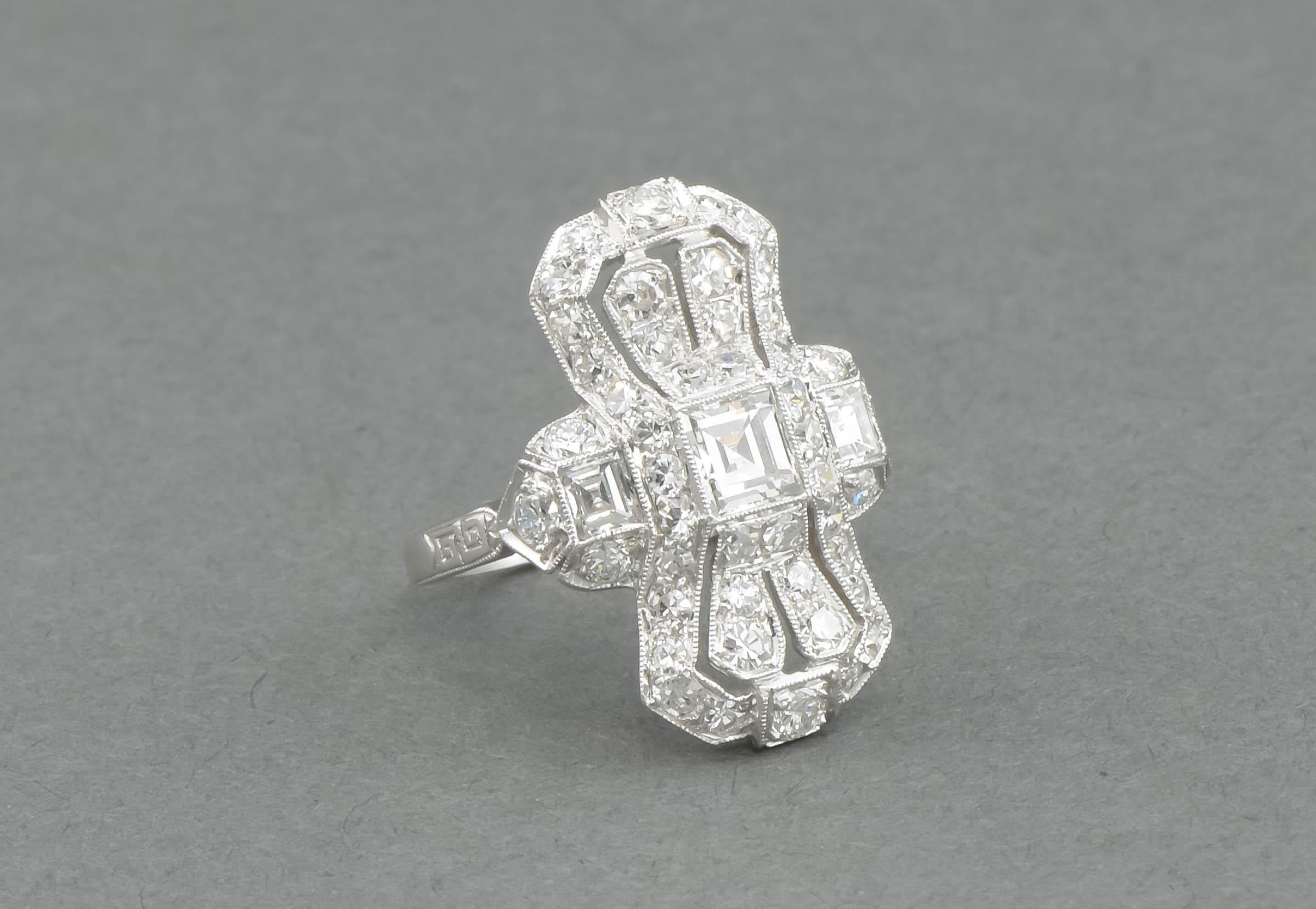 1920s Art Deco Diamond Ring with Square Step Cut Diamonds in Platinum ...