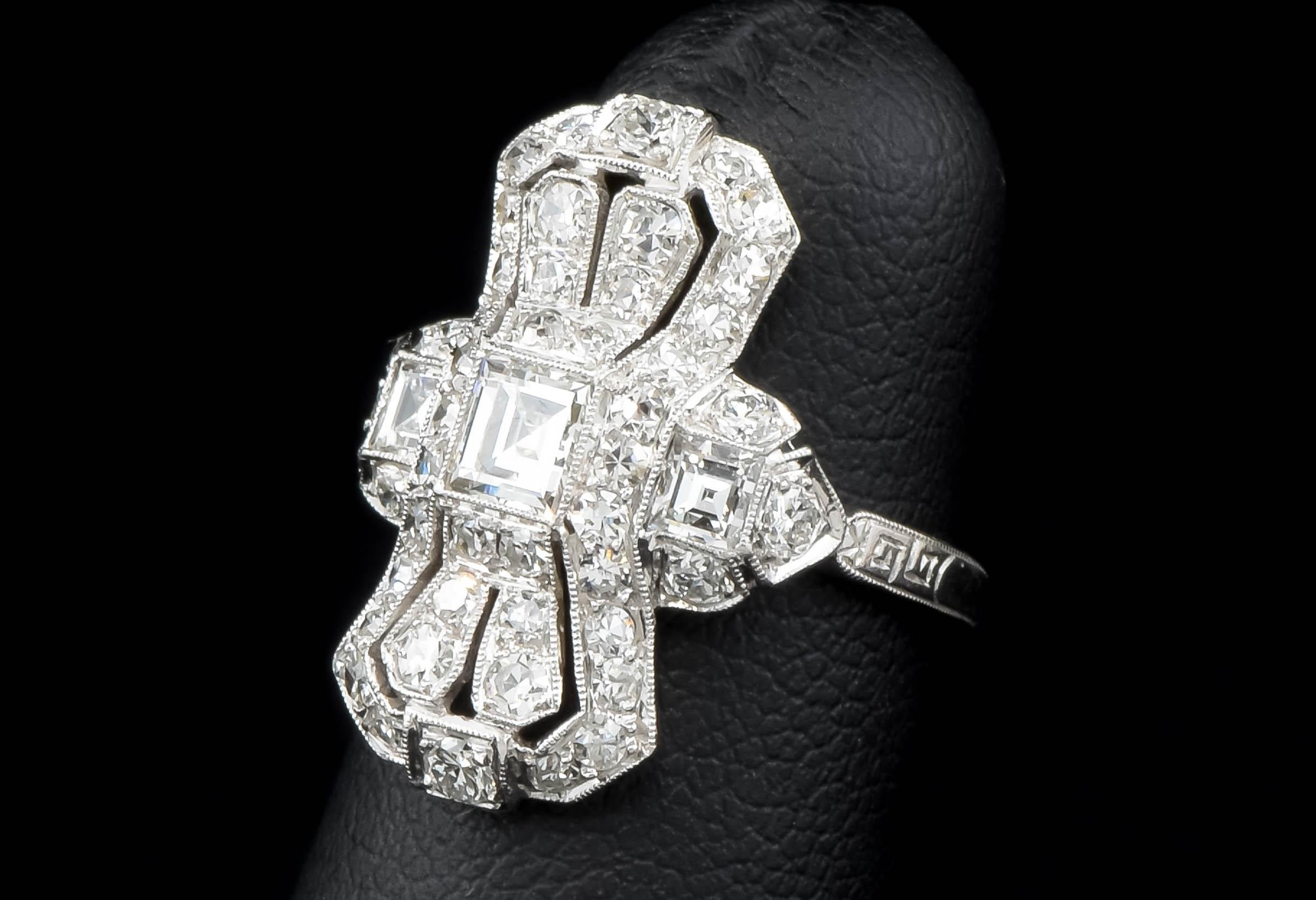 1920s Art Deco Diamond Ring with Square Step Cut Diamonds in Platinum ...