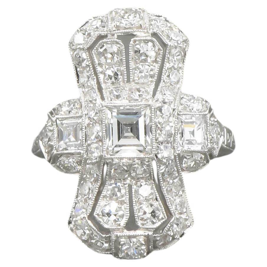 1920s Art Deco Diamond Ring with Square Step Cut Diamonds in Platinum ...