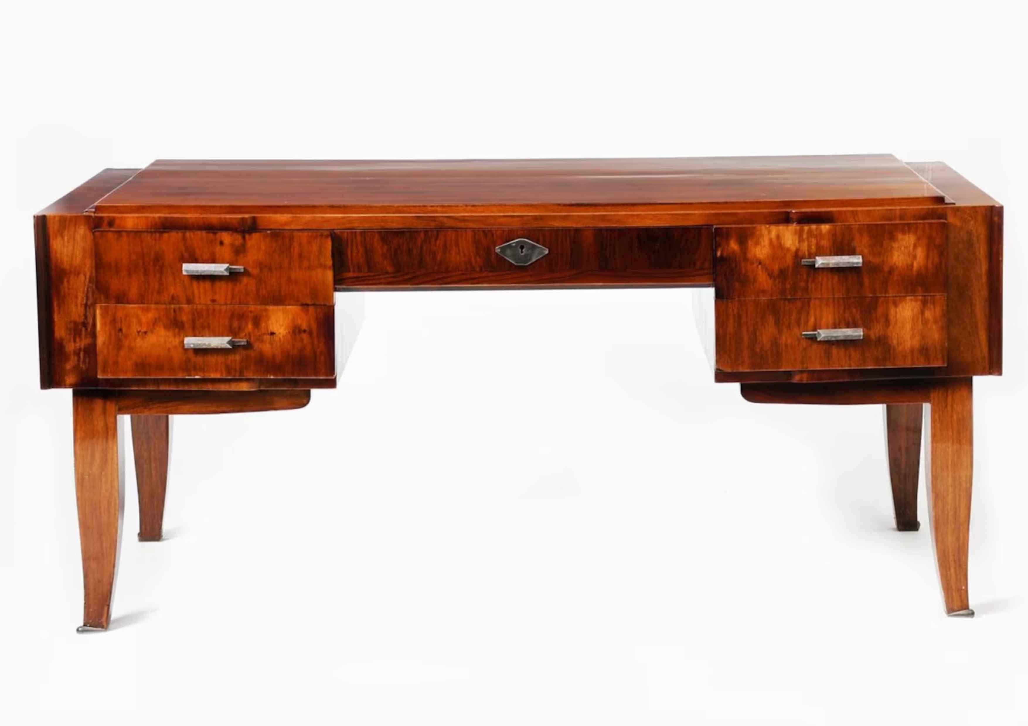 1920s Art Deco Emile-Jacques Ruhlmann Style Rosewood Desk with Chrome ...