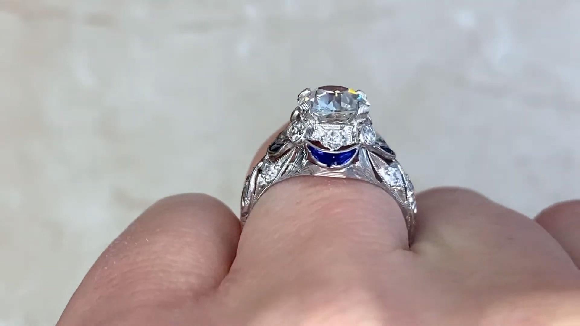 1920s Art Deco Engagement Ring 1.49ct Old European Cut Diamond Engagement Ring For Sale at 1stDibs