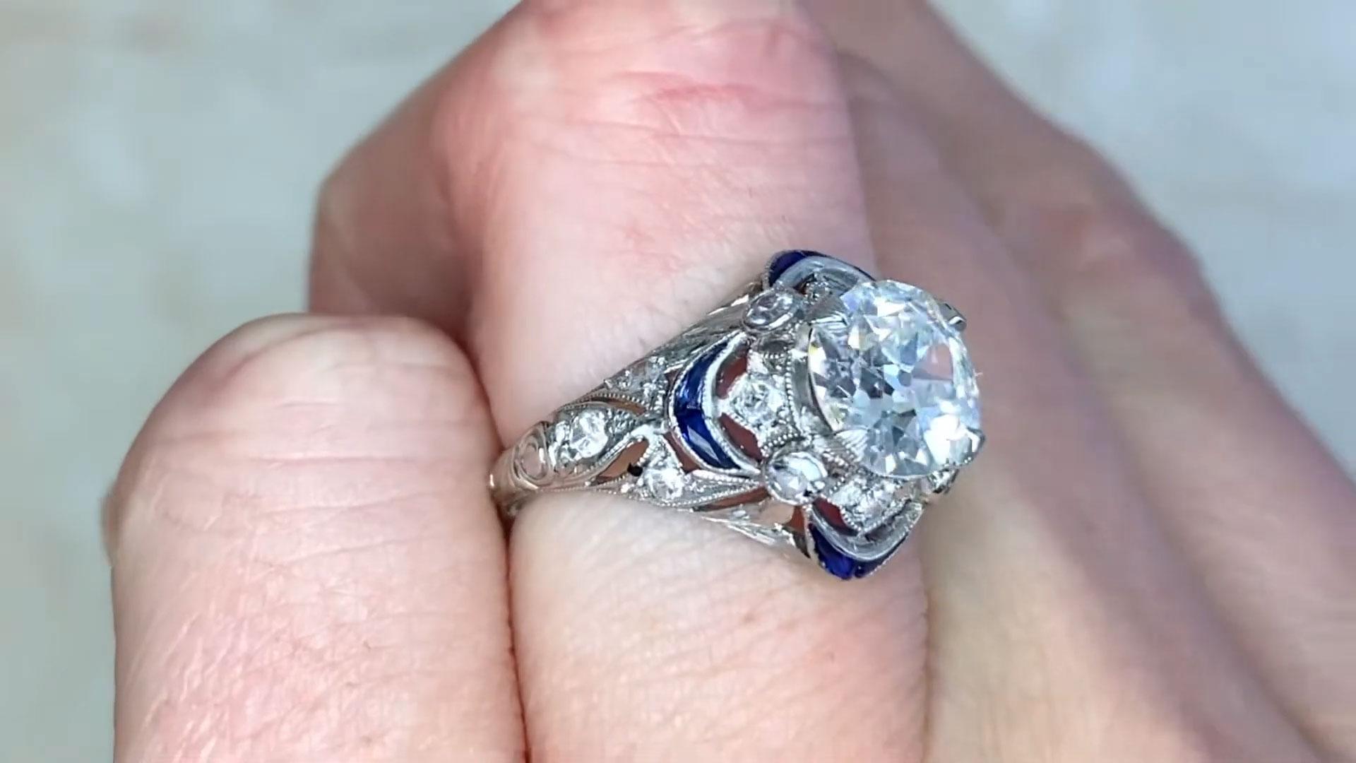 1920s Art Deco Engagement Ring 1.49ct Old European Cut Diamond Engagement Ring For Sale at 1stDibs