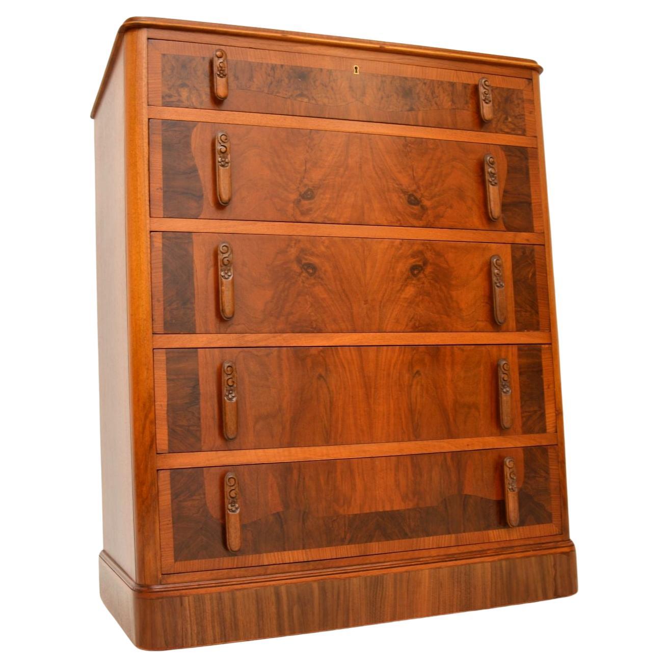 Art Deco English 1930's Figured Walnut Chest of Five Drawers at 1stDibs ...
