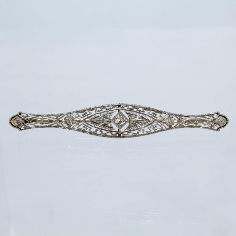 1920s Art Deco Filigree 14 Karat Gold and Diamond Bar Pin or Brooch at ...