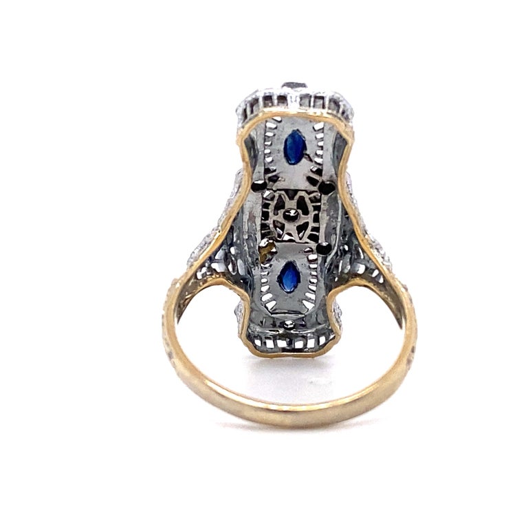 1920s Art Deco Filigree Sapphire Shield Ring in Platinum and 18 Karat ...