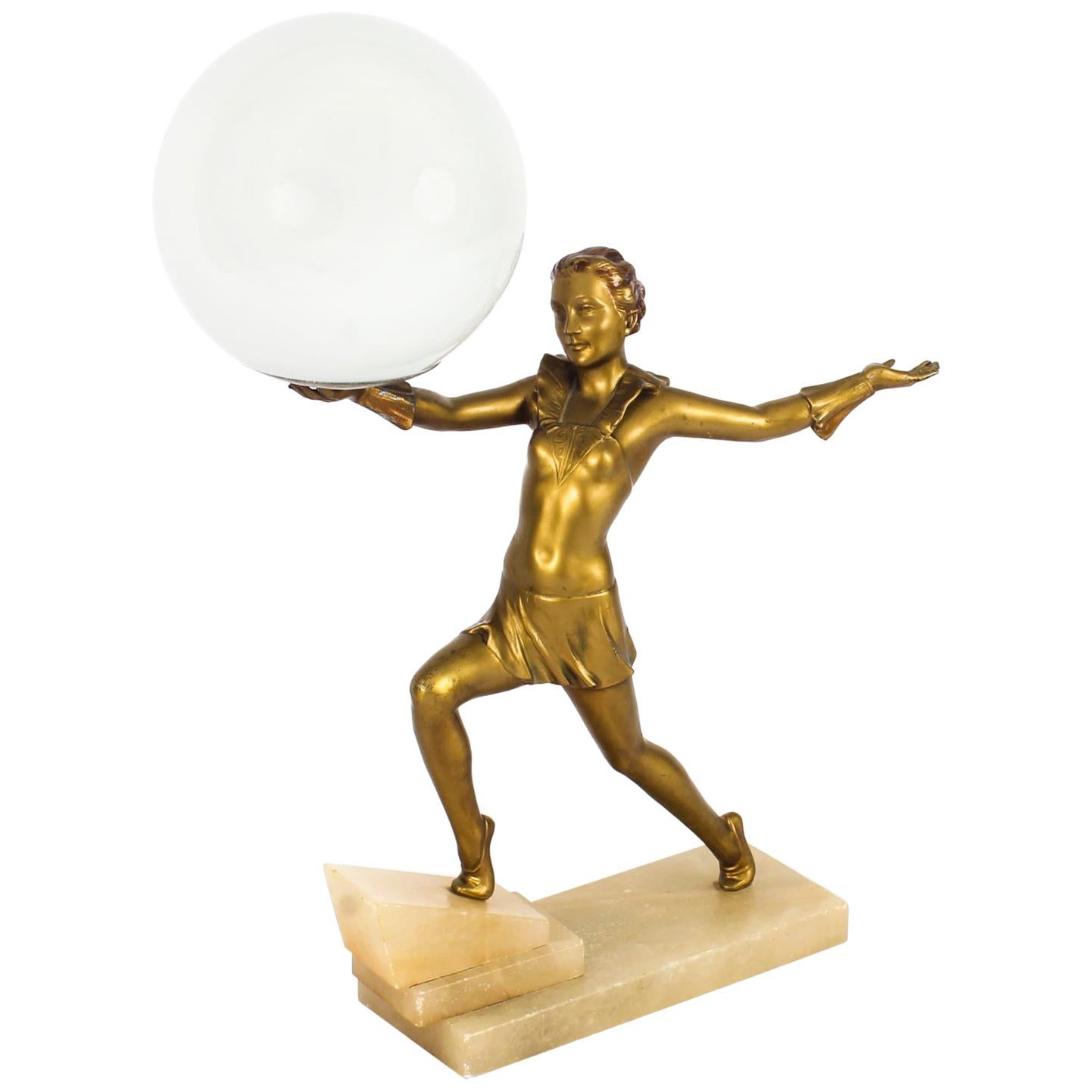 1920s Art Deco Gilded Dancing Lady Lamp at 1stDibs