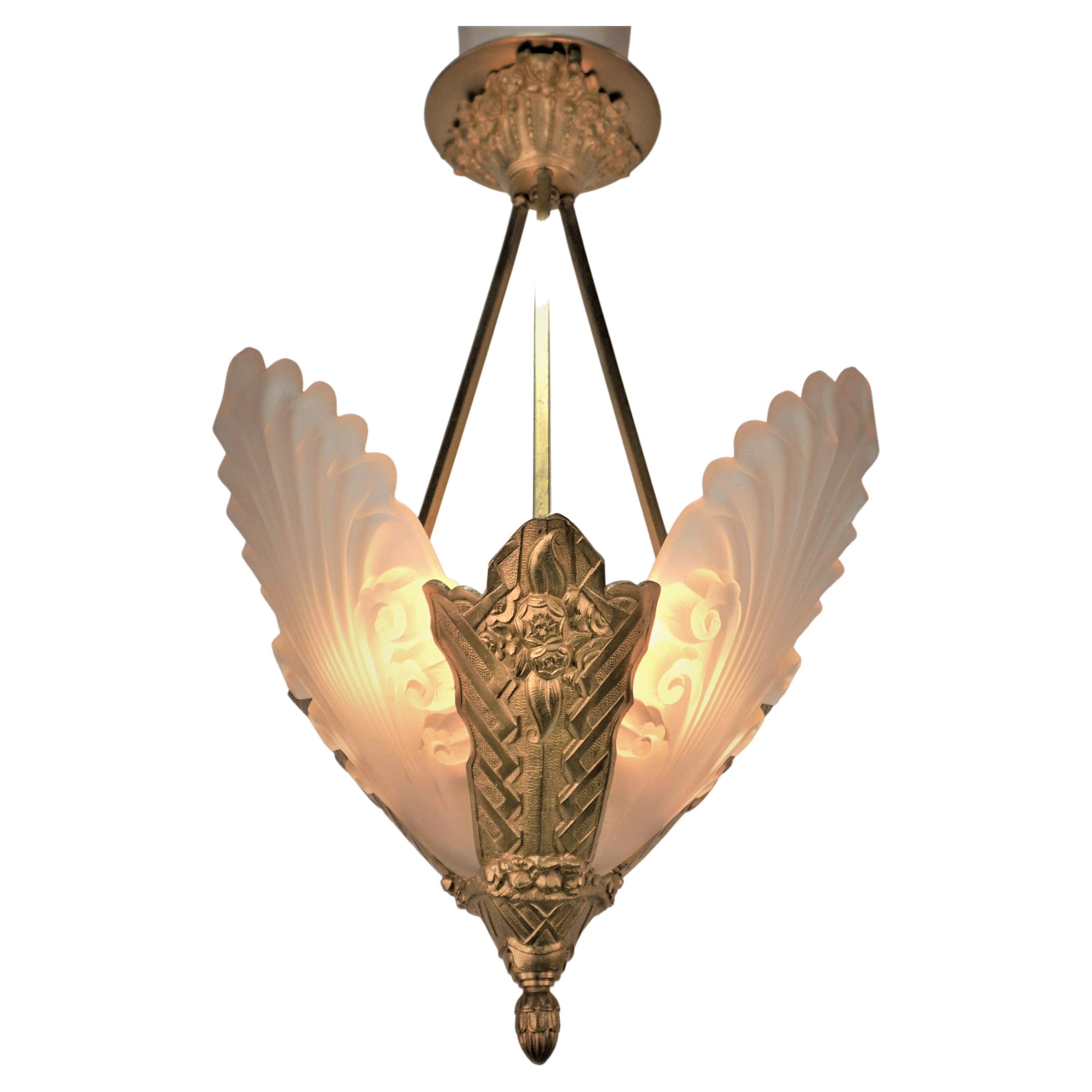 Legras Art Deco 1920's Acid Cut Glass Chandelier For Sale at 1stDibs