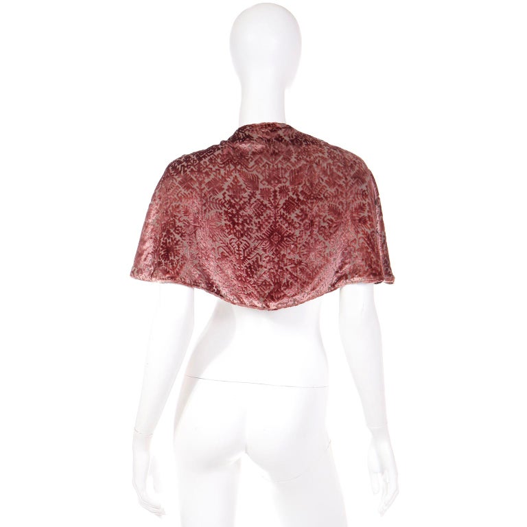 1920s Art Deco Vintage Mauve Pink Burnout Velvet Capelet For Sale at ...