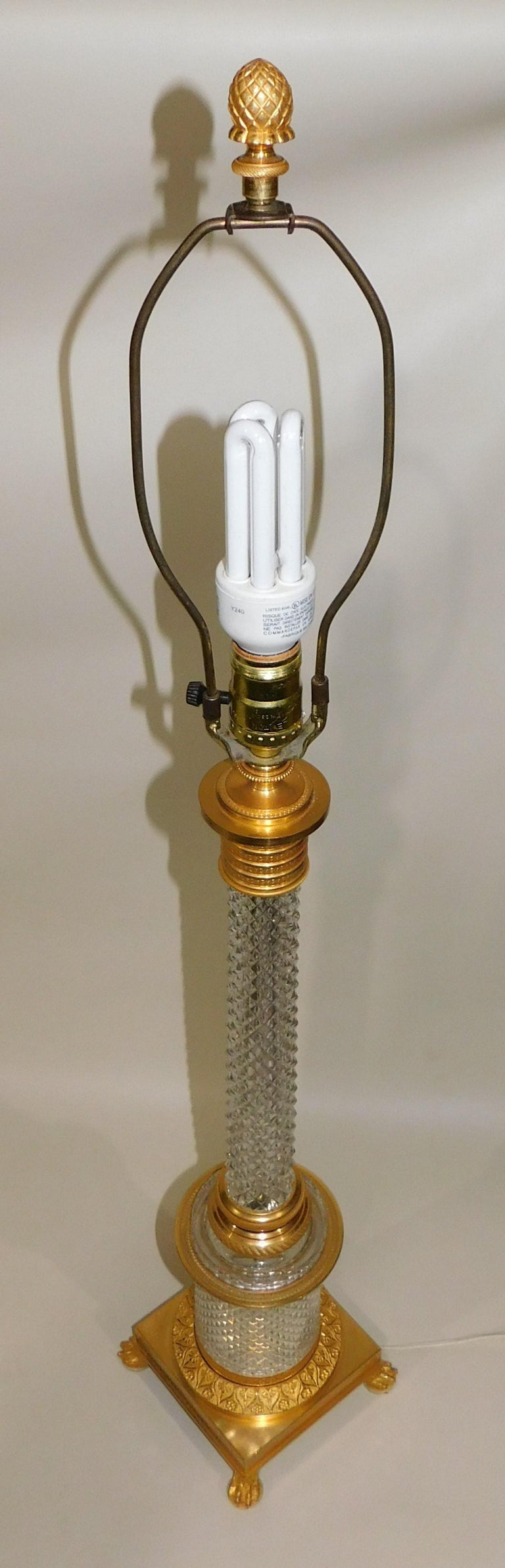 1920s Austrian Diamond Pattern Cut Crystal Gilt Bronze Table Lamp For ...