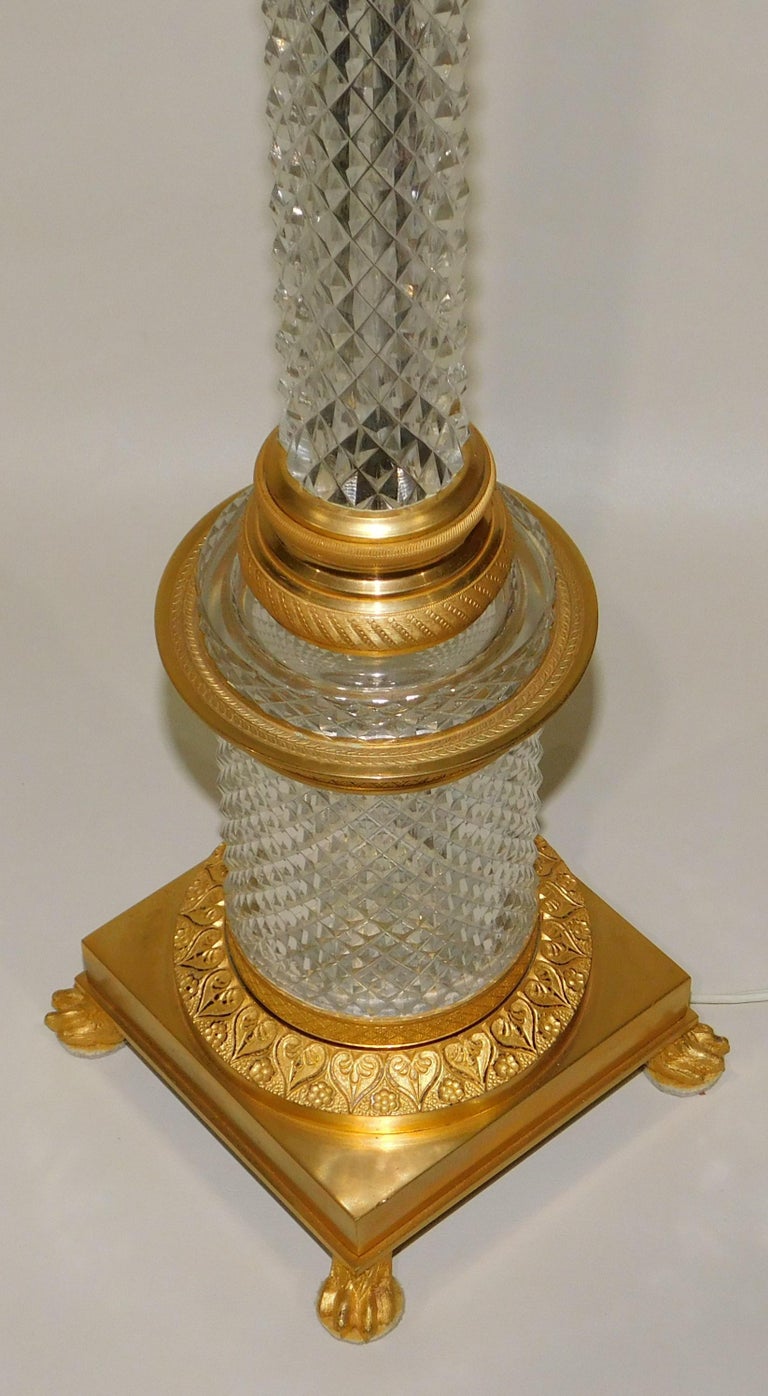 1920s Austrian Diamond Pattern Cut Crystal Gilt Bronze Table Lamp For ...