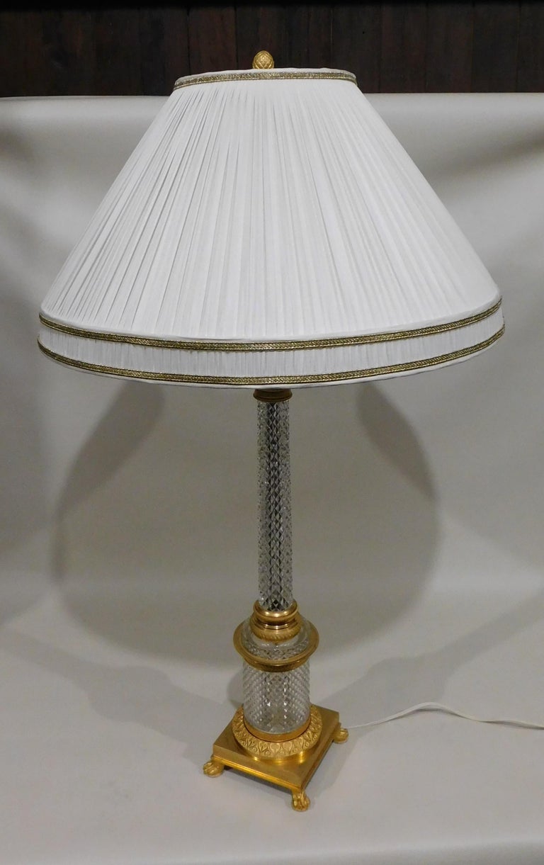 1920s Austrian Diamond Pattern Cut Crystal Gilt Bronze Table Lamp For ...