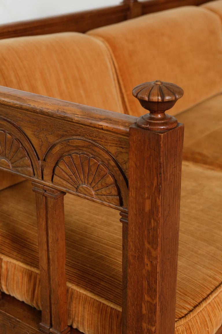 1920s Authentic Vintage Solid Oak Wood Frame 3 Seater Sofa at 1stDibs