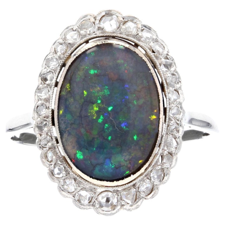 1920er Jahre Belle Epoque Platinring, 2,21 Karat schwarzer Opal ...