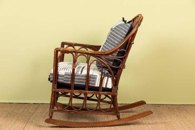 1920s Bent Wood Rocking Chair with Injiri Upholstery For Sale at 1stDibs