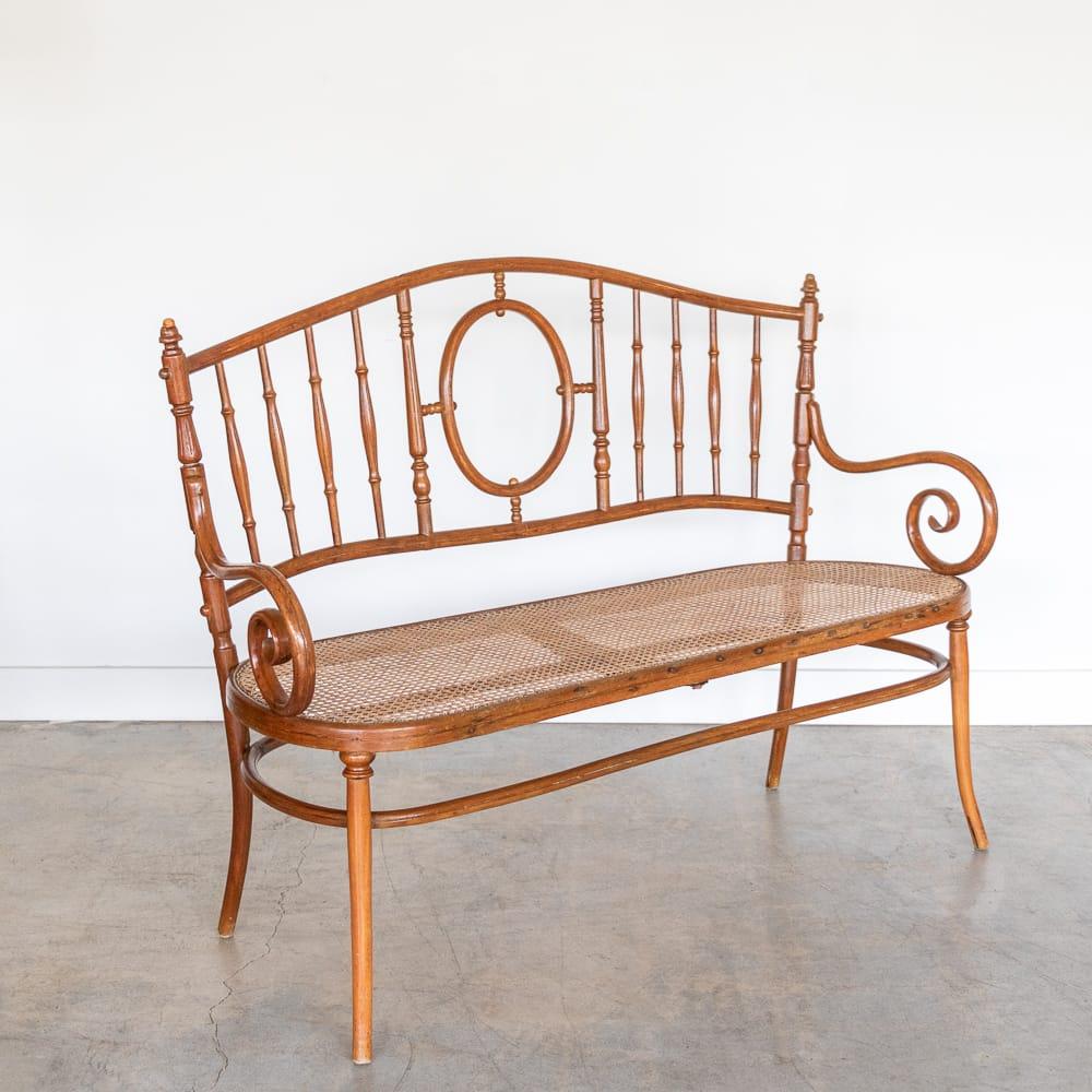 1920's Bentwood and Cane Bench For Sale at 1stDibs