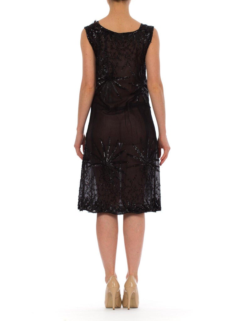 1920S Black Beaded Net Sheer Flapper Cocktail Dress With Large Sequined ...
