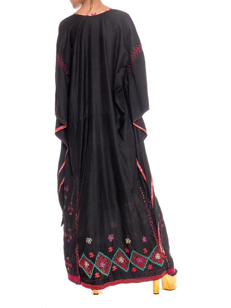 1920S Black Hand Embroidered Cotton Kaftan With Medieval Sleeves at 1stDibs