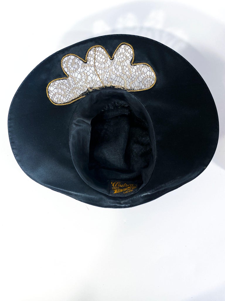 1920s Black Satin Day Cloche with Gold Lamé Accents at 1stDibs