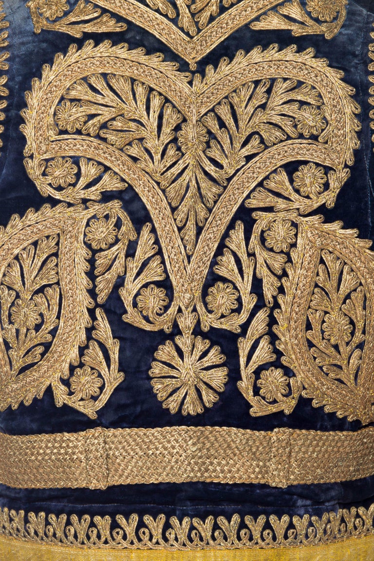 1920S Blue Velvet Mens Boho Vest With Gold Braid Hand Embroidery For ...